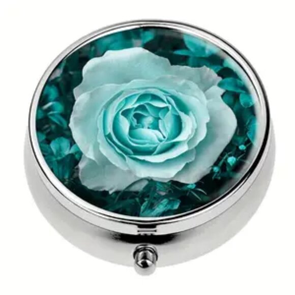 Source Unknown | Other | Ea Rose Teal Flowers Round Pill Box | Poshmark